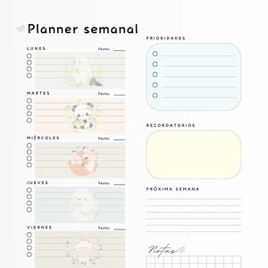 SPANISH Plan Semanal, Lindo Planner Semanal, Lindo Animal, Planificador ...