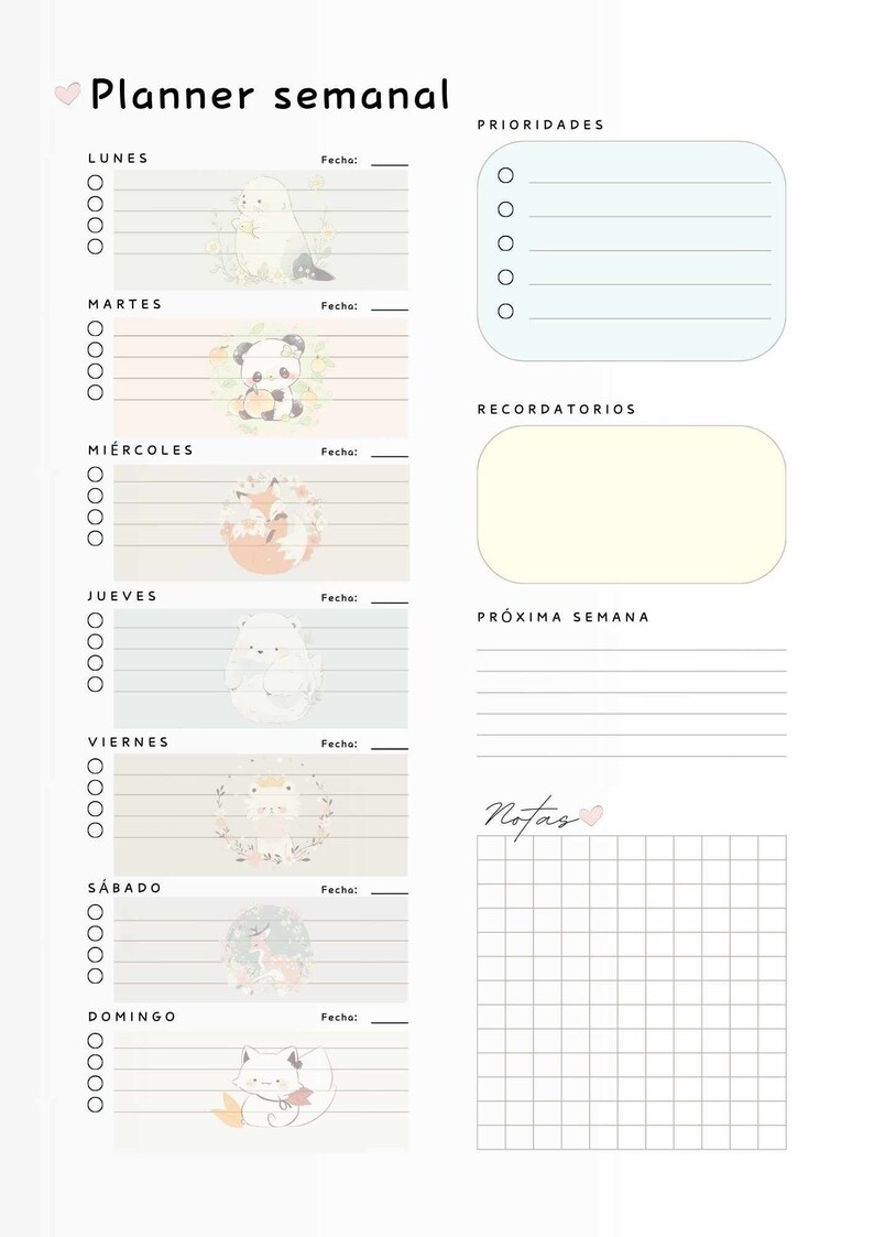 SPANISH Plan Semanal, Lindo Planner Semanal, Lindo Animal, Planificador ...
