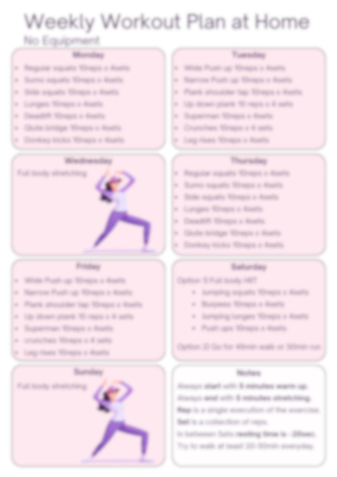 Weekly Workout Plan, Weekly Workout Program, Weekly Workout at Home ...