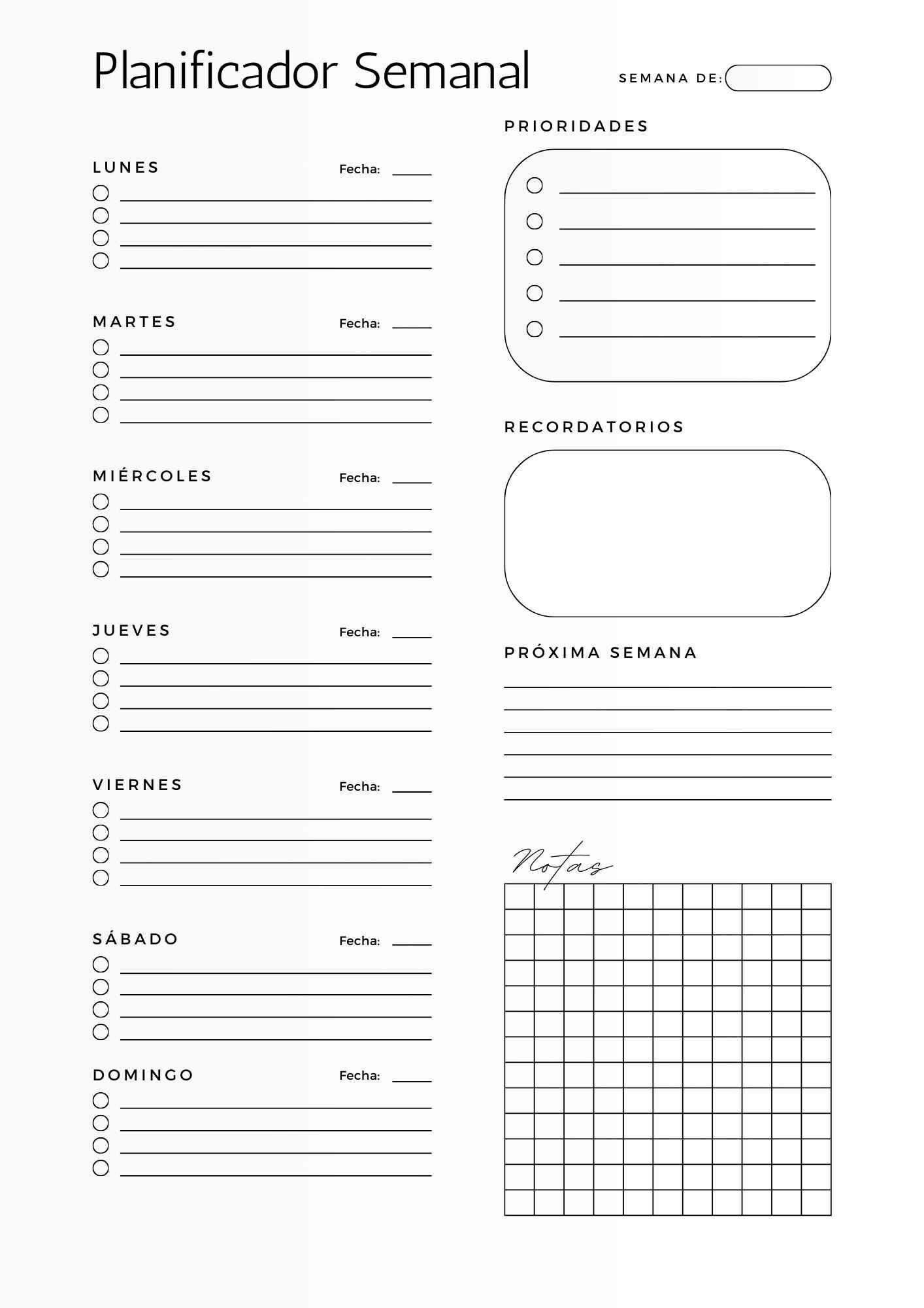 Planificador Semanal Imprimible