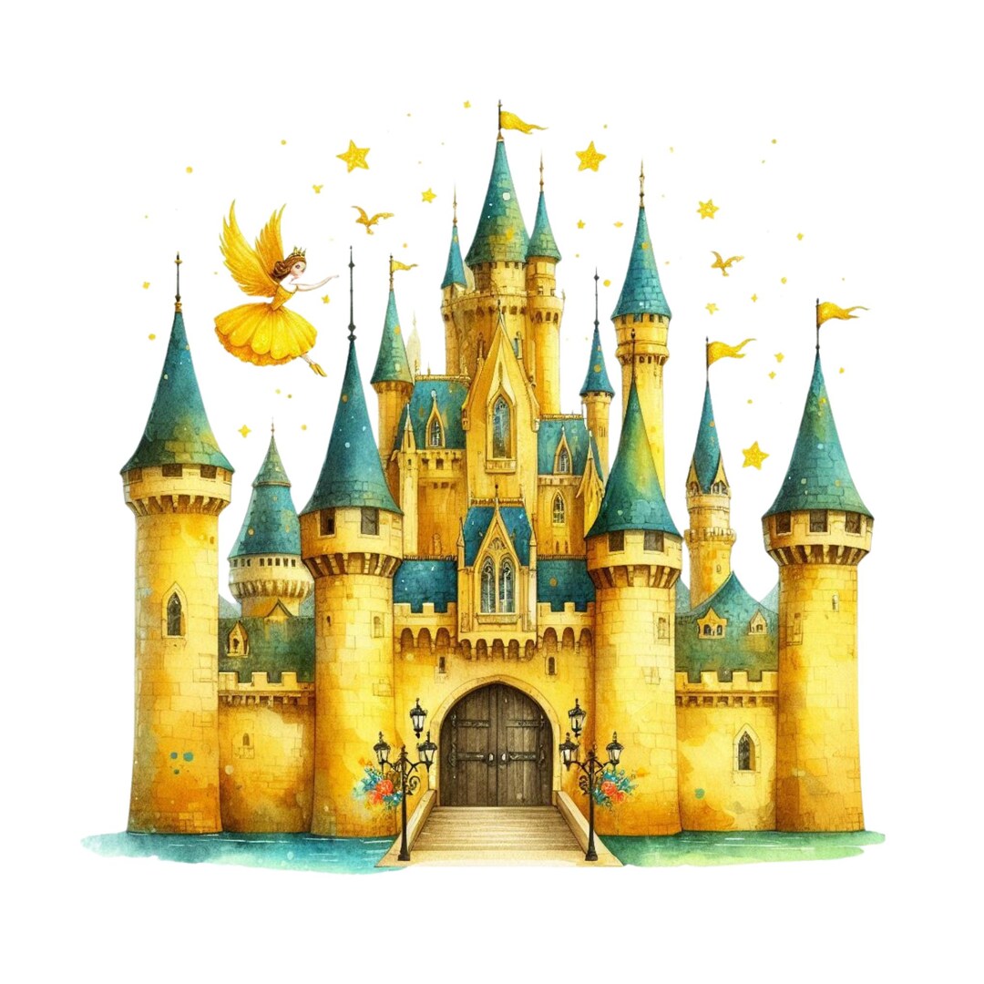 Yellow Princess Castle Png Clipart, Princess Castle Watercolor, Fairy ...
