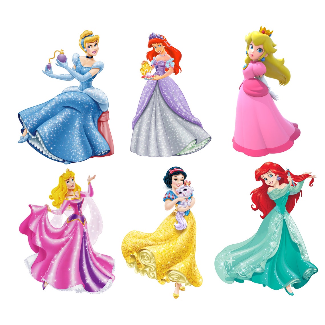Princess Png Bundle, Princess Png Clipart Set, Aurora, Ariel ...