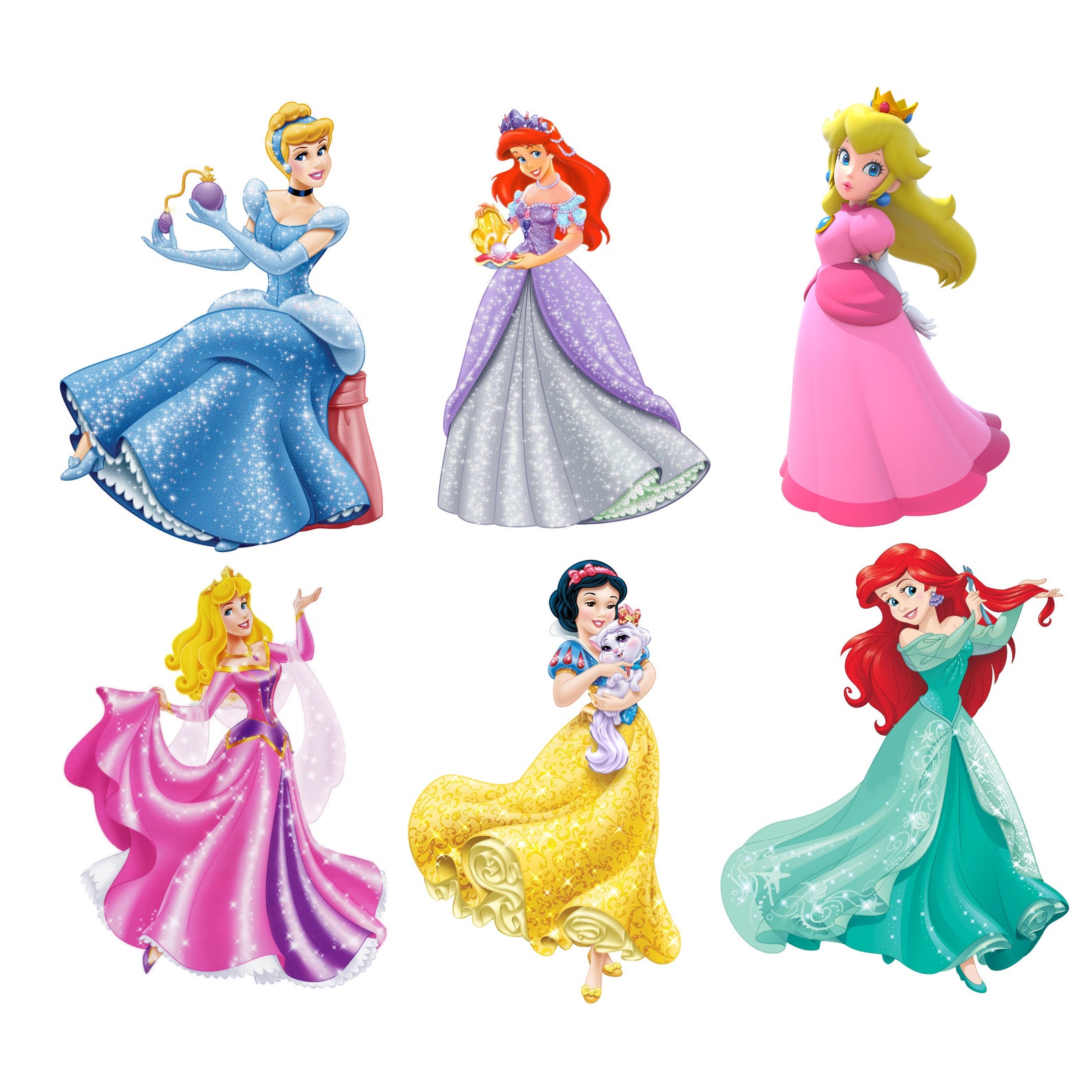 Princess Png Bundle, Princess Png Clipart Set, Aurora, Ariel ...