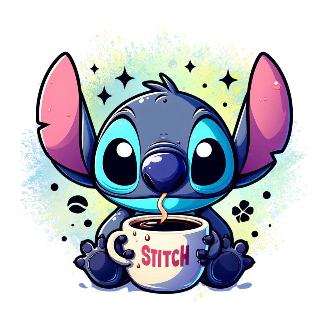 Lindo Stitch PNG clipart, Stitch café, amor por el café, personaje de ...