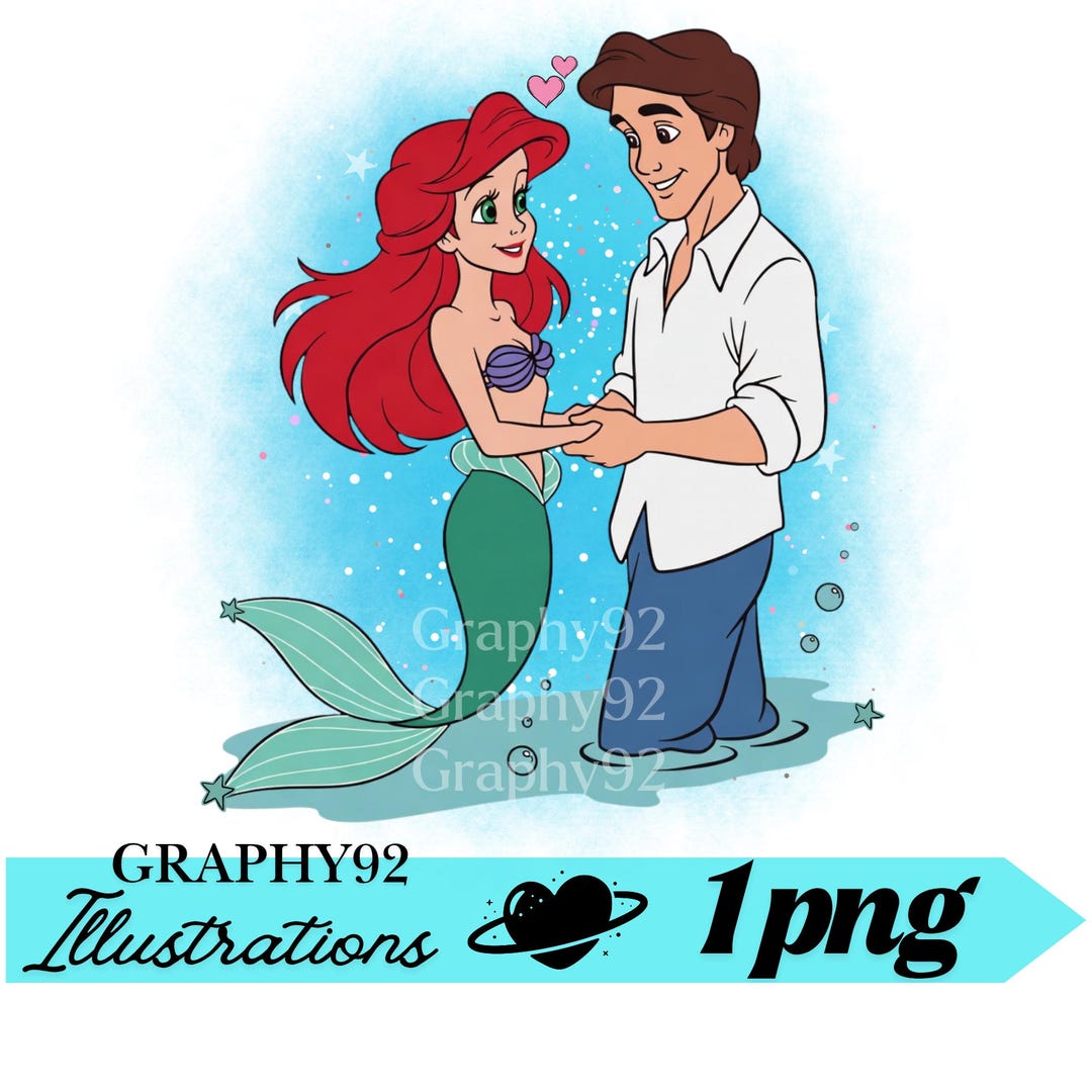 The Little Mermaid Cute Clipart, Princess Ariel and Prince Eric Png ...