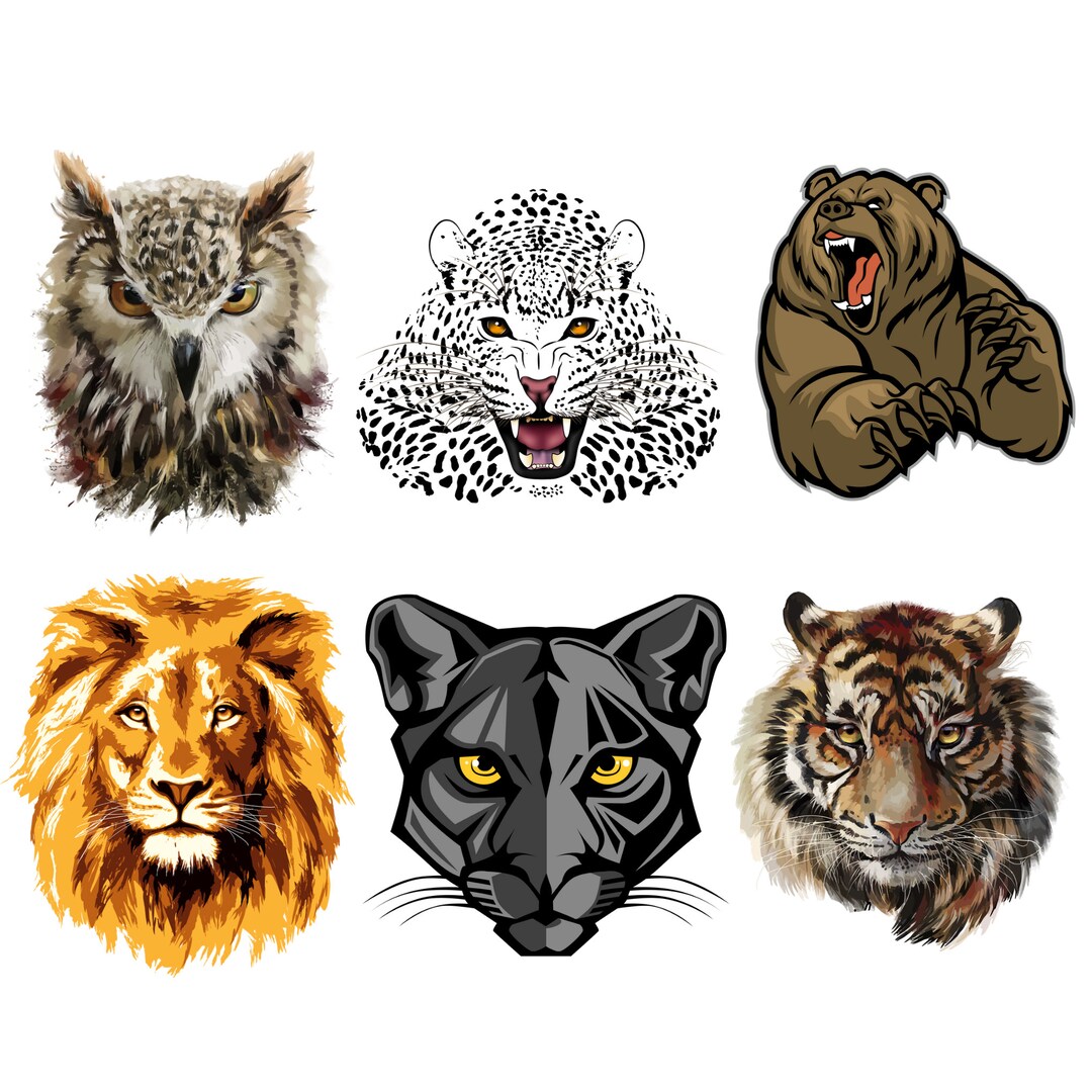 Wild Animals Png Bundle, Wild Animals Head Clipart Set, Safari Animals ...