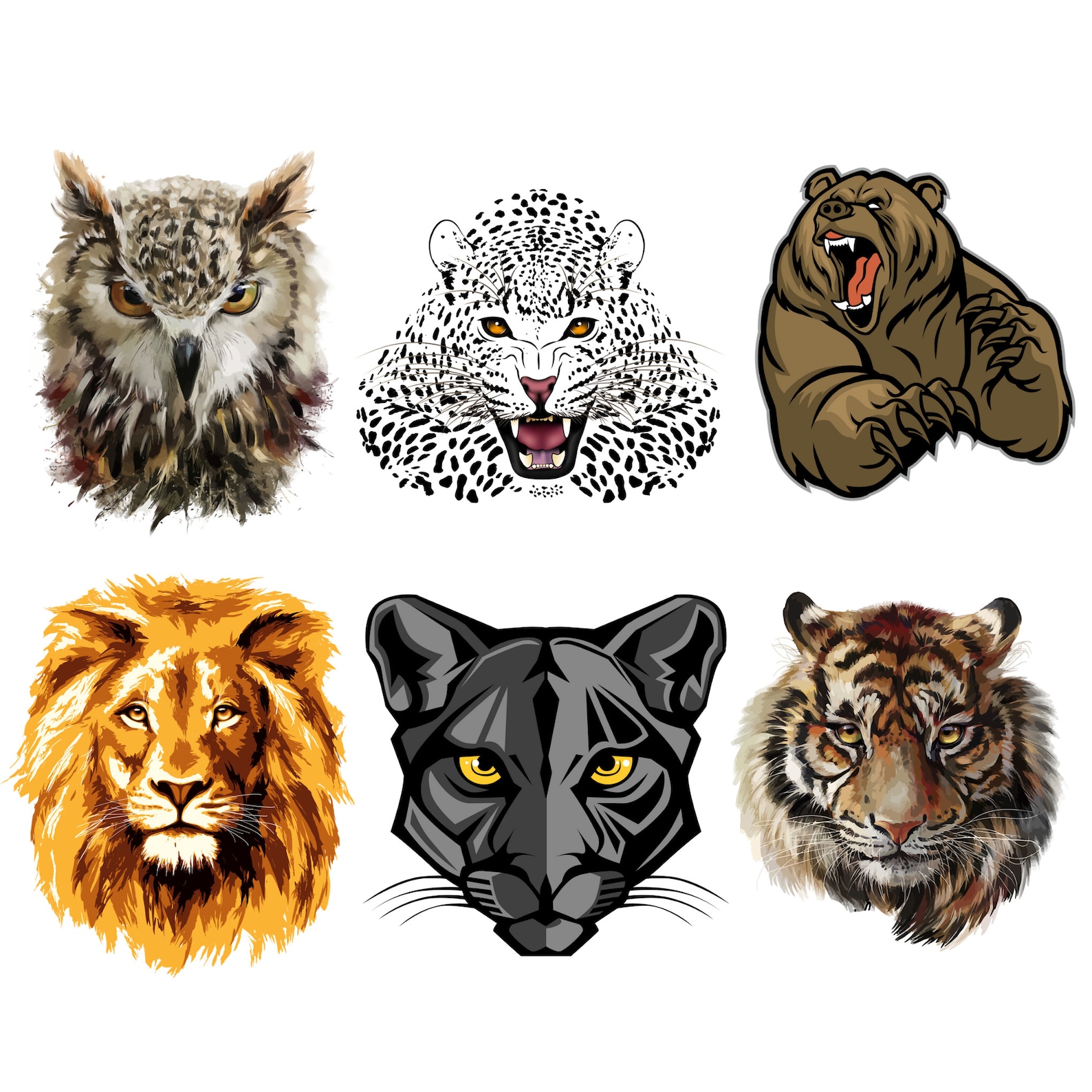 Wild Animals Png Bundle, Wild Animals Head Clipart Set, Safari Animals ...