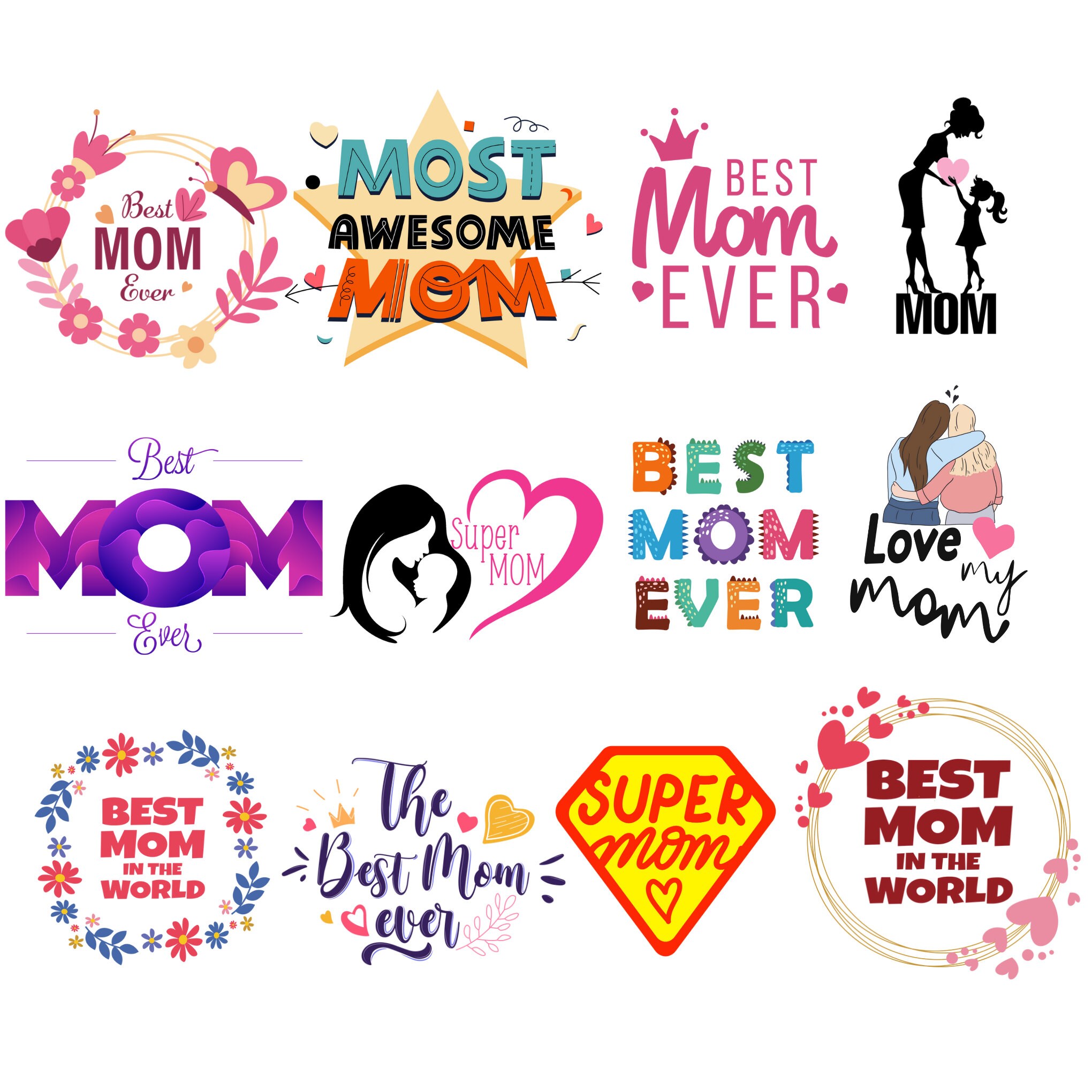 Mother's Day Png Bundle, Best Mom Ever Png, Super Mom Png Clipart, Love ...