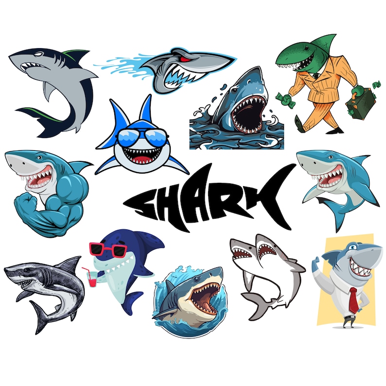 Shark Png Bundle, Shark Png Clipart Set, Shark Design, Shark Package ...