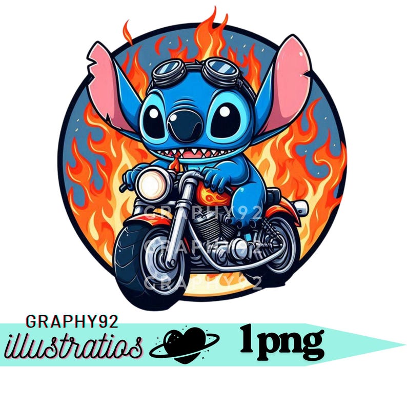 Stitch Png Clipart, Stitch Ride Motorcycle, Stitch Fire Design, Stitch ...