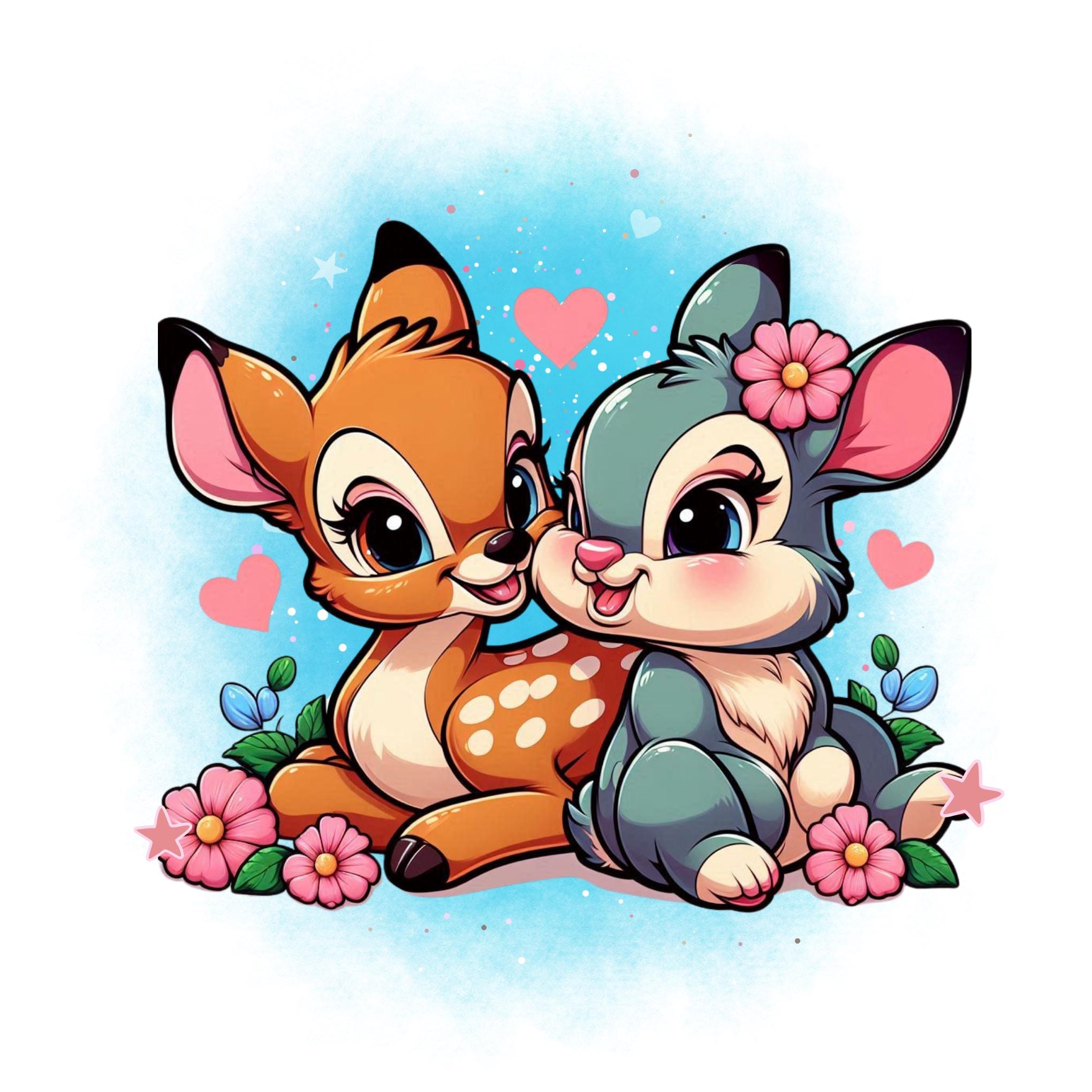 Cute Bambi and Thumper Png Clipart, Watercolor Background, Best Friends ...