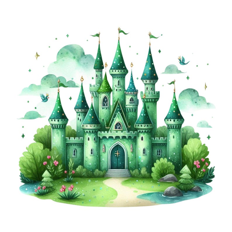 Castillo de princesa verde png clipart, Castillo de princesa acuarela ...