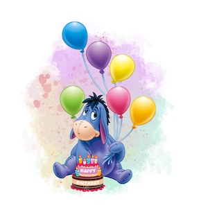 Eeyore Birthday Watercolor Background, Eeyore Png Clipart, Winnie the ...