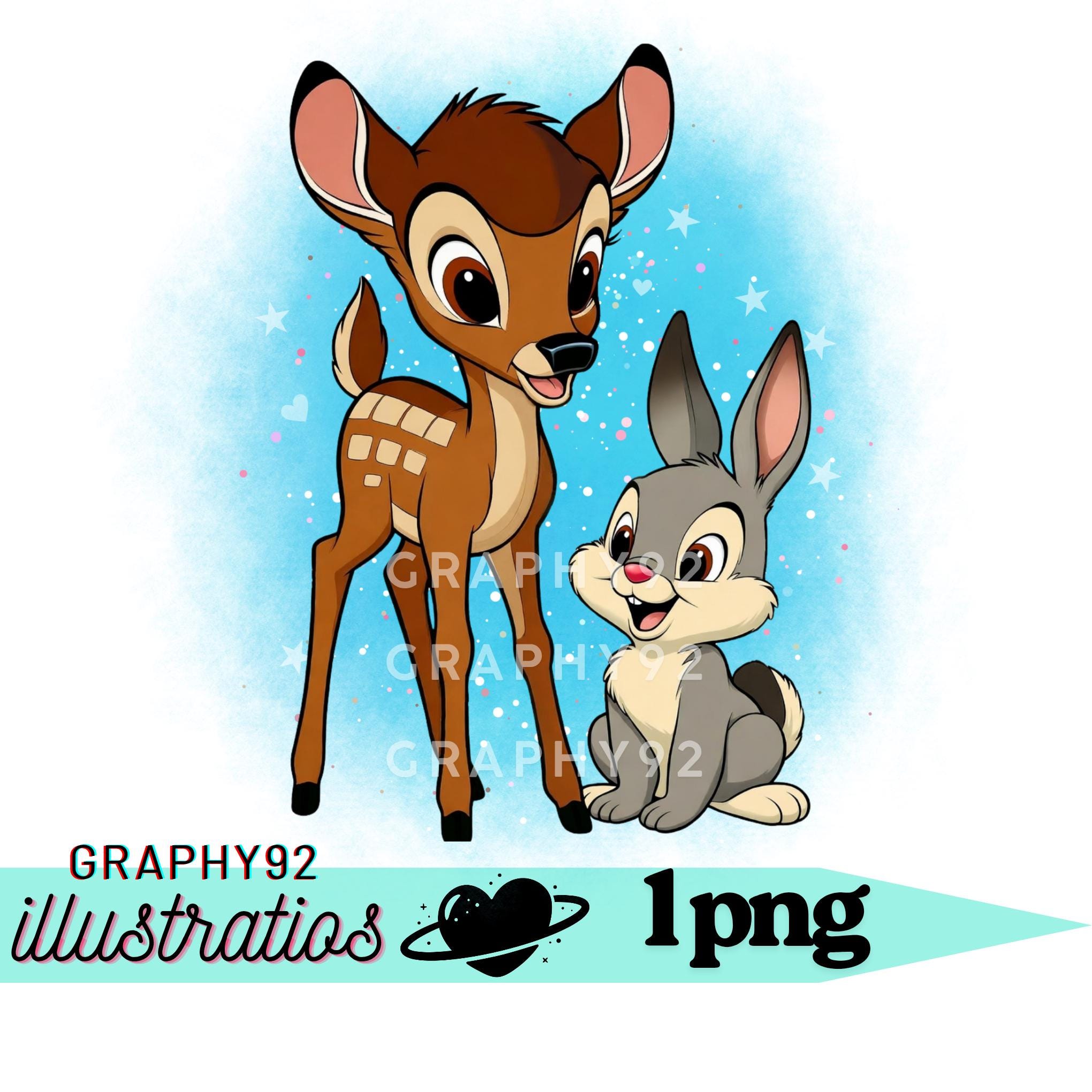 Bambi and Thumper Png Clipart, Watercolor Background, Best Friends ...