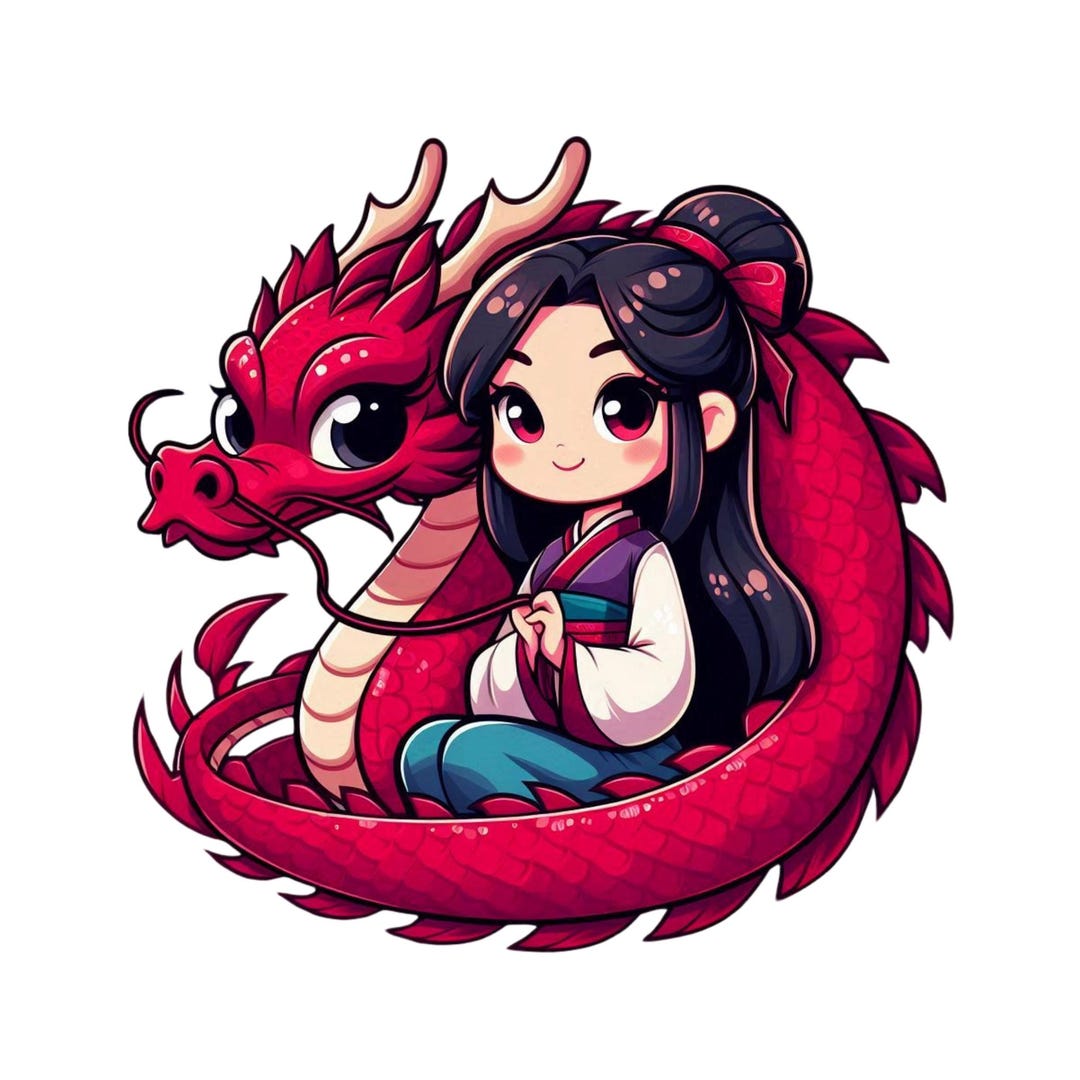 Princess Mulan and Mushu Png Clipart, Cute Mulan, Dragon Mushu, Instant ...