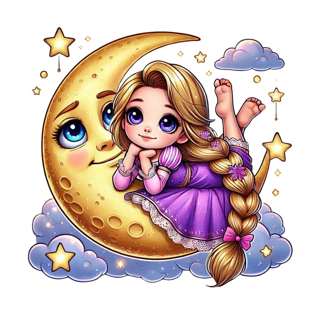 Rapunzel on the Moon, Princess Rapunzel Png Clipart, Princess Birthday ...