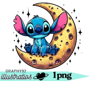 Stitch on the Moon, Stitch Png Clipart, Cute Stitch Image, Lilo and ...