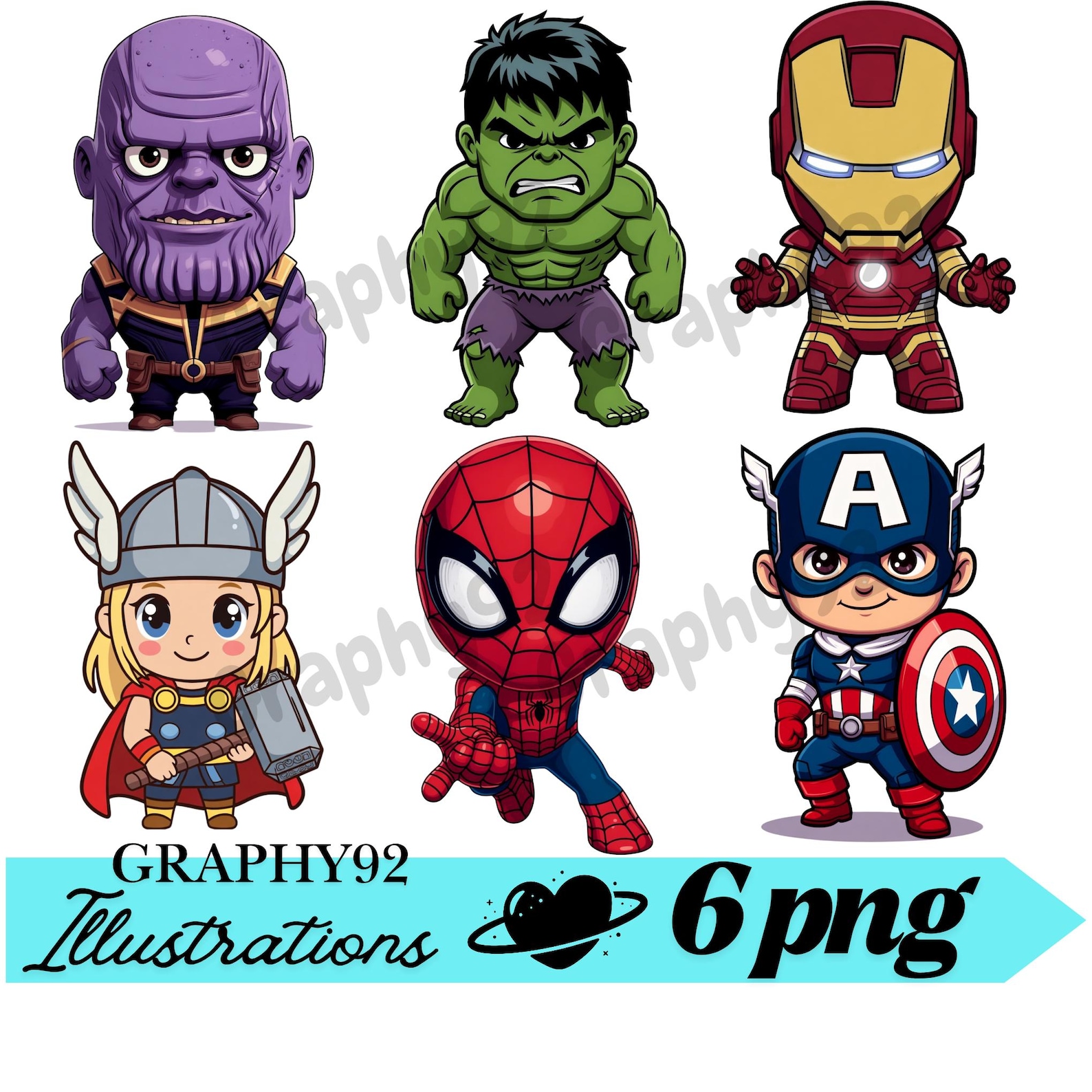 Cute Super Hero Png Bundle, Avengers Png Clipart Set, Super Heroes ...