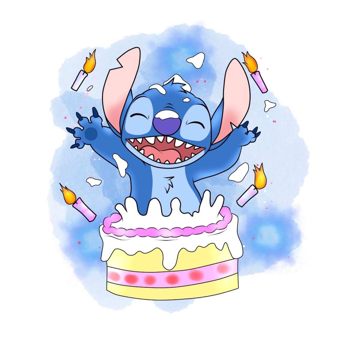 Stitch Watercolour Background, Stitch Birthday Png Clipart, Lilo and ...
