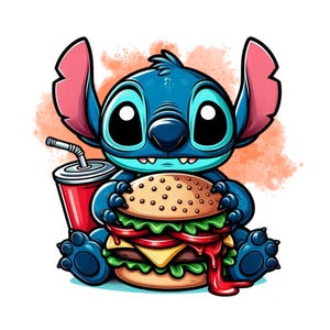 Stitch Hamburger, Watercolor Background, Stitch Png Clipart, Cute ...