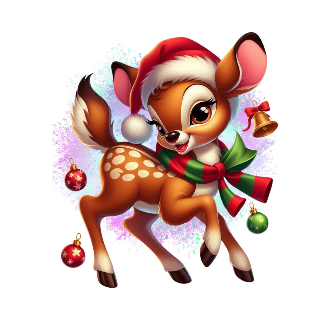 Cute Bambi Christmas Design, Bambi Png Clipart, Bambi Watercolor ...