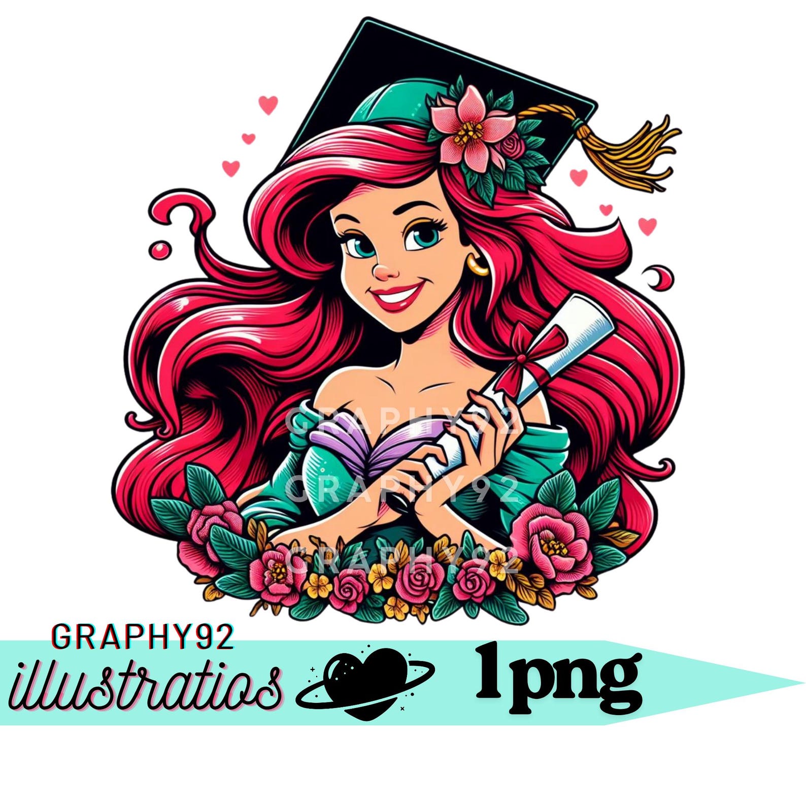 Princess Ariel Graduation Design, the Little Mermaid Png Clipart ...