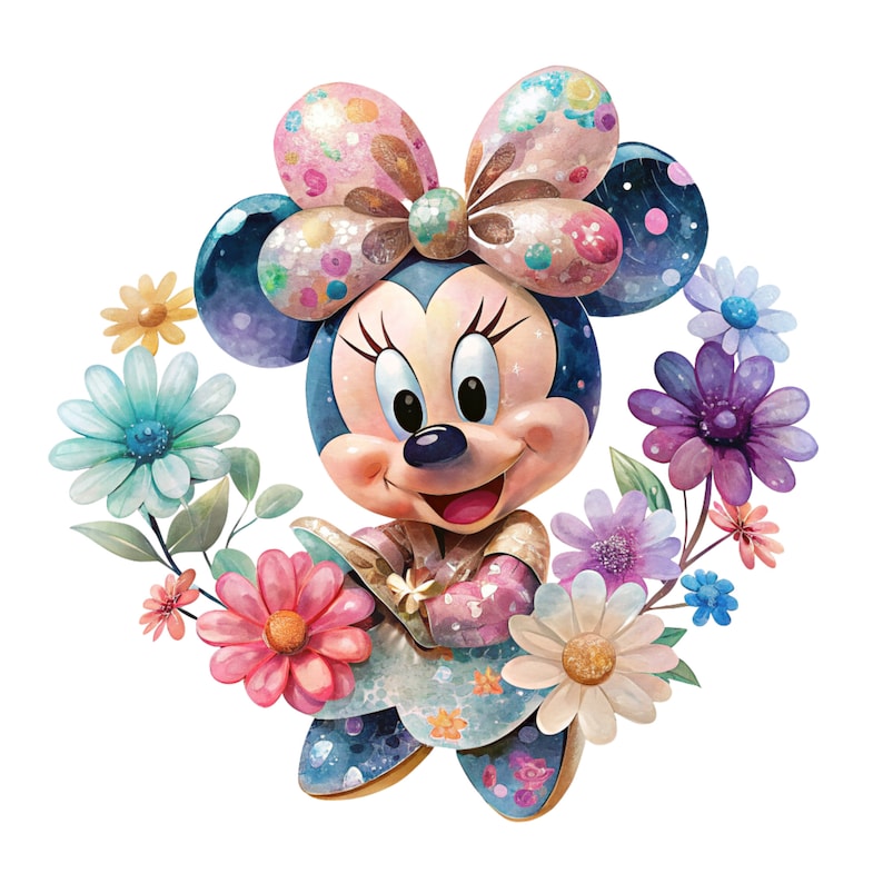 Minnie Mouse Flower Design, Minnie Mouse Png Clipart, Colorful, Instant ...