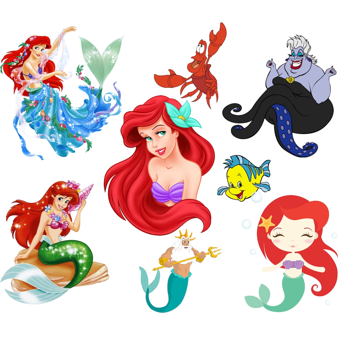 Little Mermaid Png Bundle, Little Mermaid Png Clipart Set, Princess ...