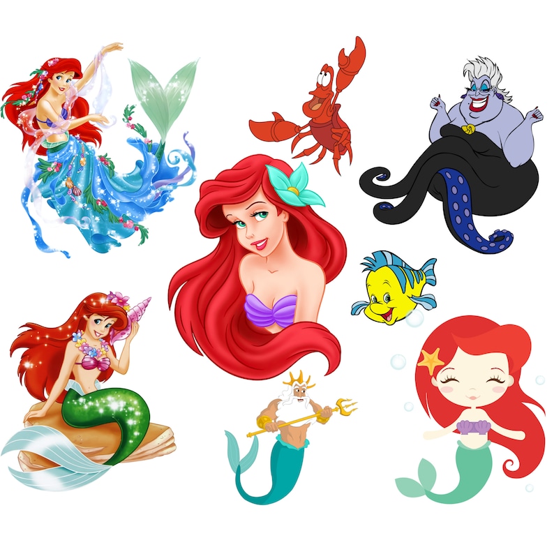 Little Mermaid Png Bundle, Little Mermaid Png Clipart Set, Princess ...