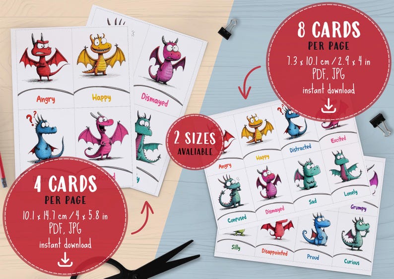 Dragon Emotions Flashcards Kids | English PDF Printable | SEL Learning ...
