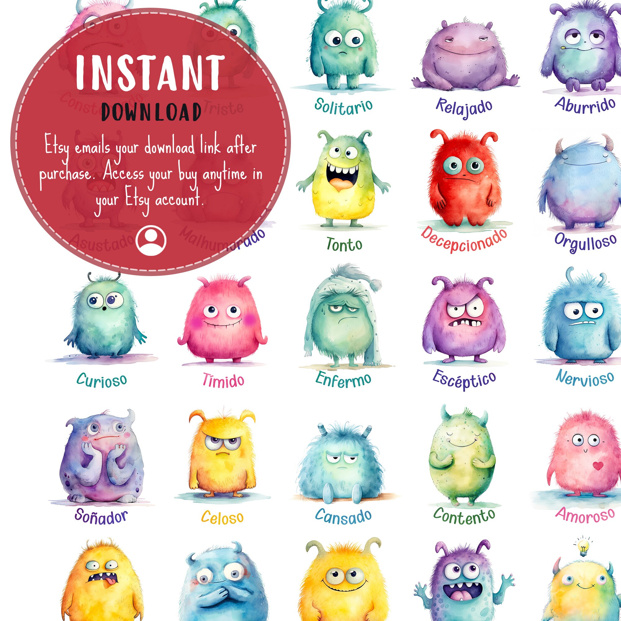 Emotion Poster for Kids, Preschool Fun Monsters Feelings PDF Spanish ...