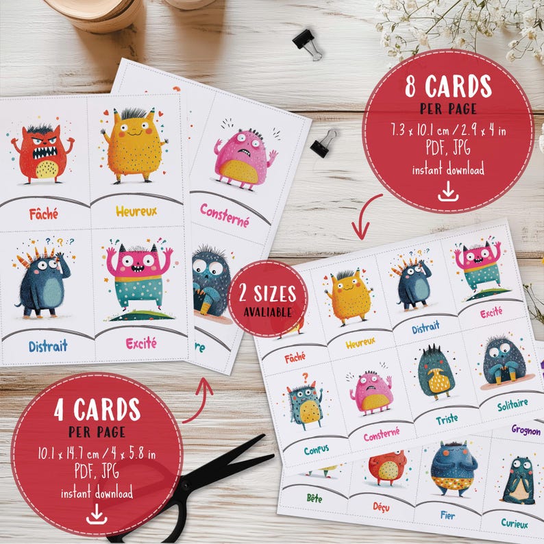 French Monster Emotion Flashcards | SEL Learning Activity (digital ...