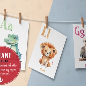 German Alphabet Download PDF, Cute Animal Flashcards ABC A4, Watercolor ...