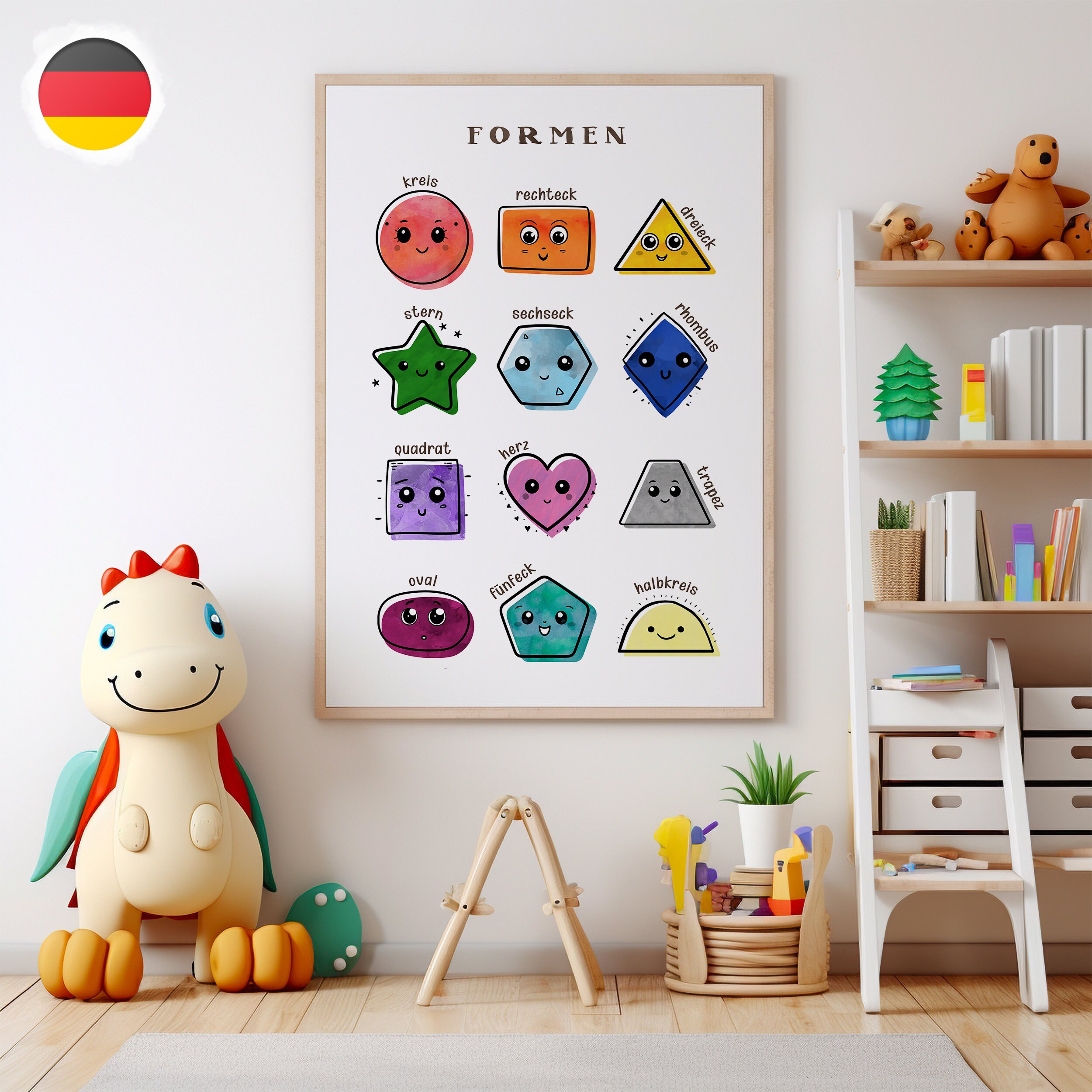 Deutsche Formen Poster für Kinder, niedliche Aquarell Geometrie ...