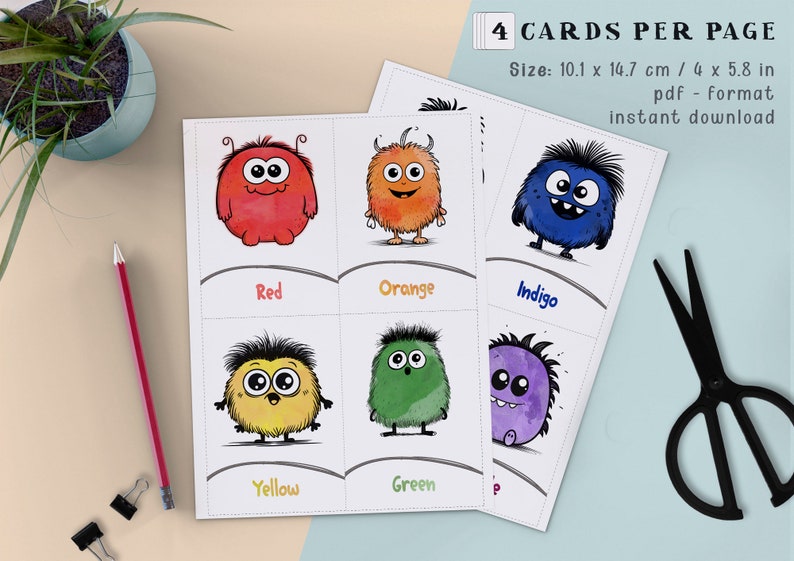Color Flashcards Kids Monsters | Learn Colors Printable PDF ...