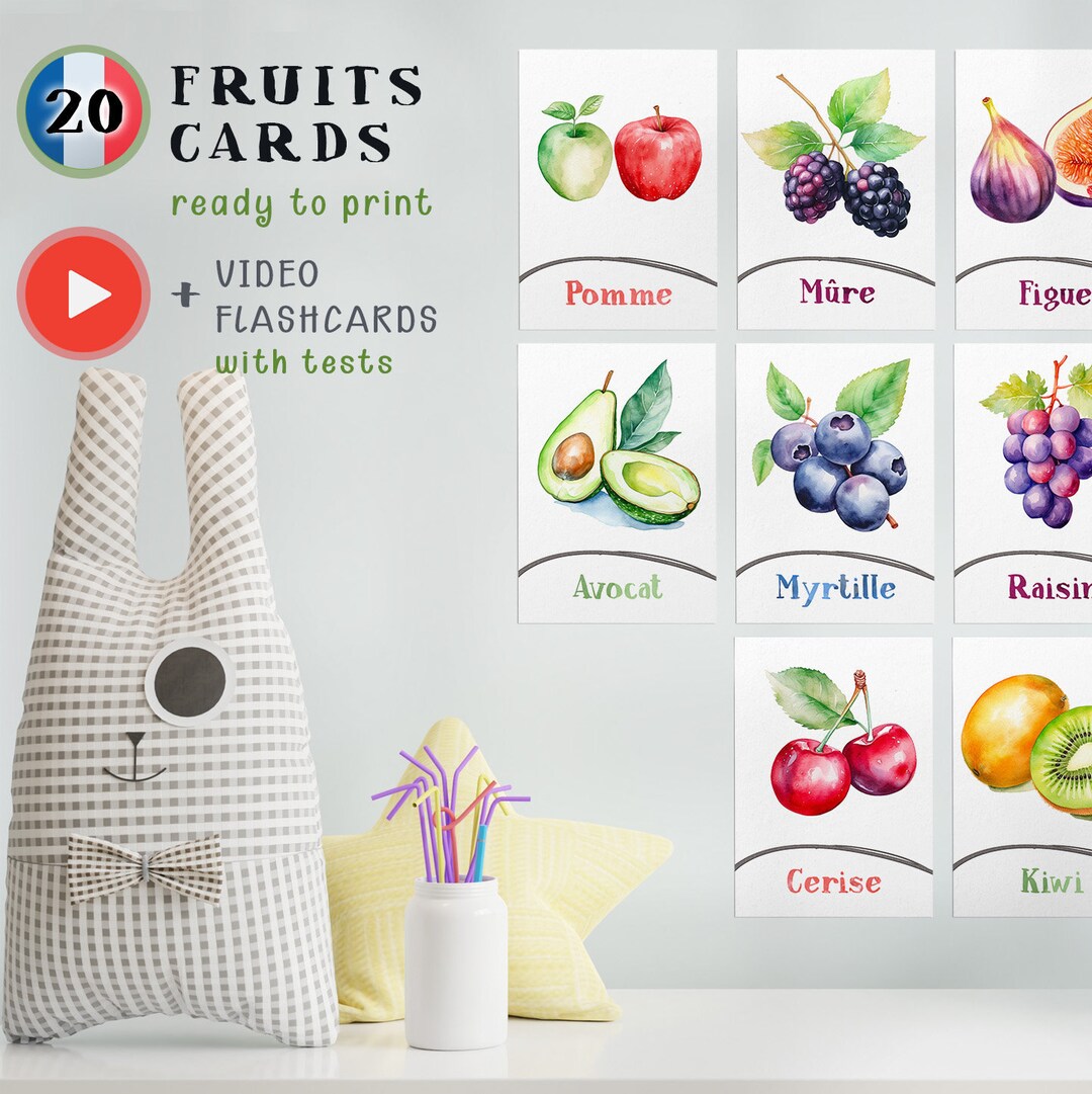 French Fruits Flashcards Download PDF, Learning Berries Cards for Kids ...