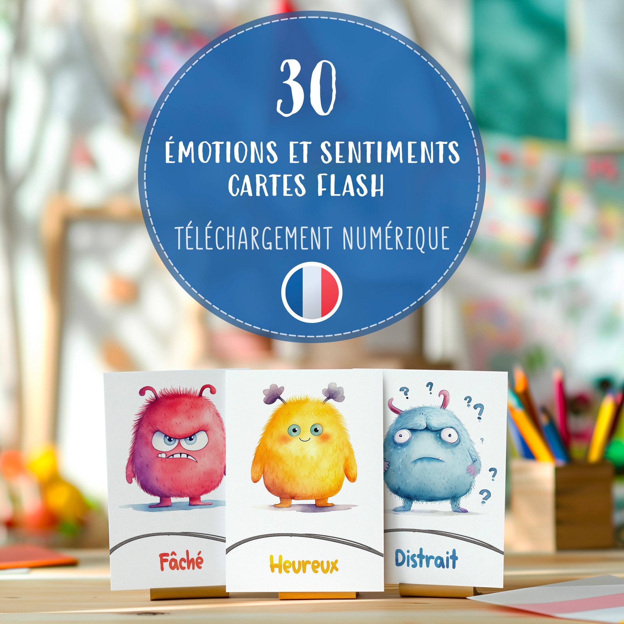Printable Emotions Flashcards for Kids French, Download Cute Monsters ...