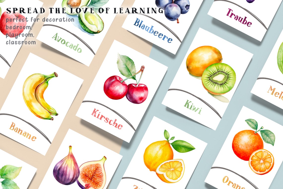 Früchte Flashcards Deutsch | German Fruit Cards for Kids | Aquarell ...