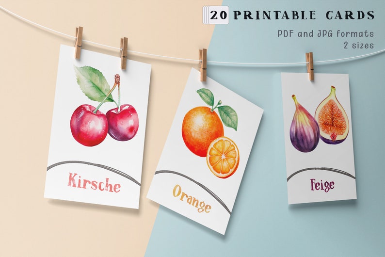 Früchte Flashcards Deutsch | German Fruit Cards for Kids | Aquarell ...