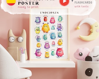 Spanish Emotions Poster: Watercolor Monster Feelings, Therapy Material ...
