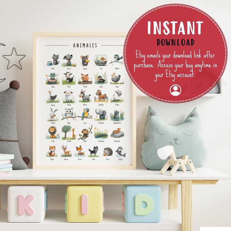 Spanish Animal Poster: Farm & Wild Animals, Montessori Learning ...