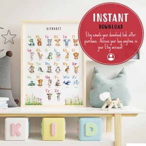 Printable Alphabet Poster With Animals Watercolor ABC Wall Art for ...