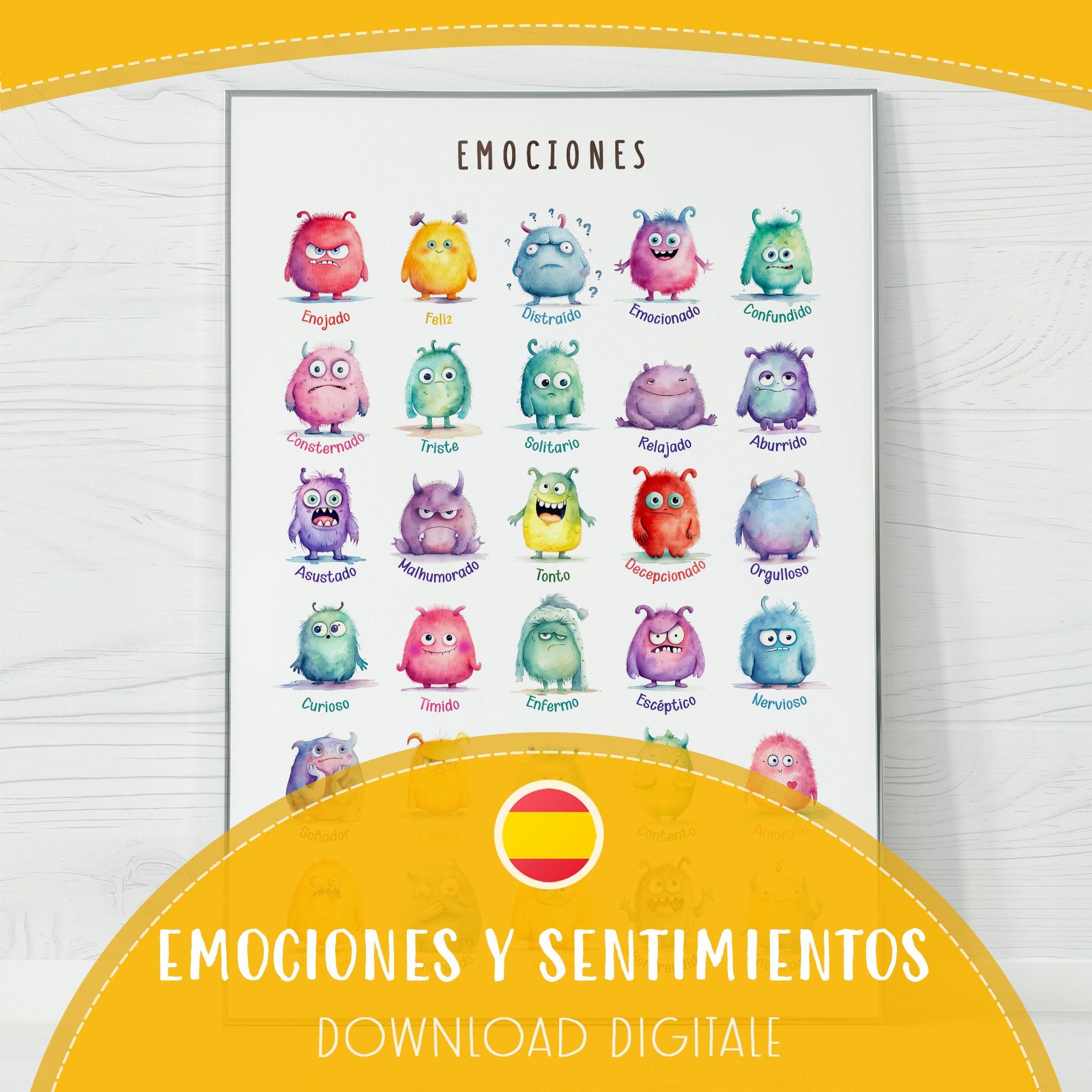 Emotion Poster for Kids, Preschool Fun Monsters Feelings PDF Spanish ...