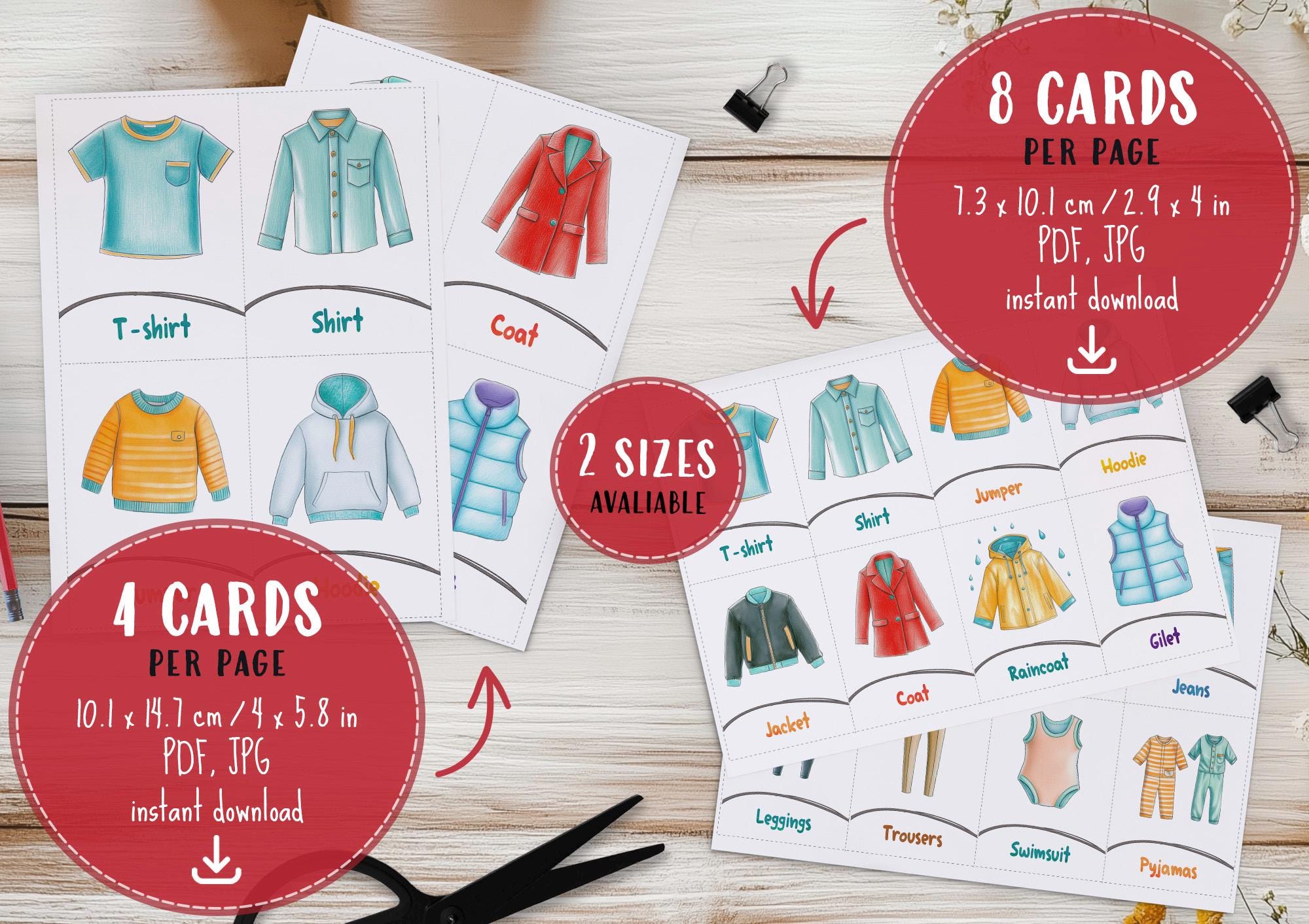 Clothes Flashcards Kids | 30 Printable Learning Cards PDF | Fashion ...