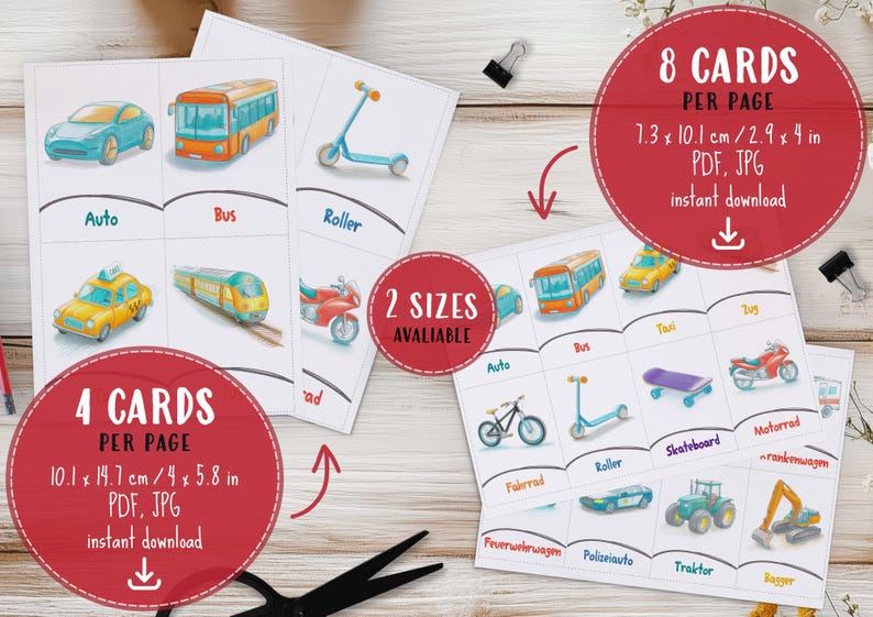 German Transport Flashcards for Kids, Printable Vehicle Learning Cards ...