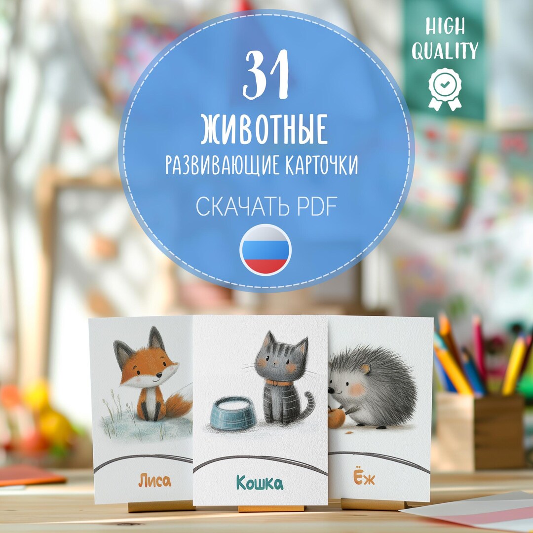 Животные карточки для детей, Flash Cards in Russian | Printable ...