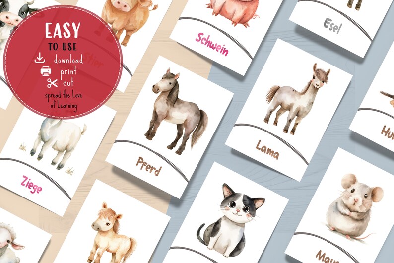 Bauernhof Tiere Flashcards Deutsch | Vorschule Lernkarten | Montessori ...