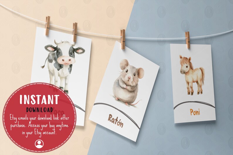 Farm Animals Watercolor Spanish Flashcards, Cute Printable Learning ...