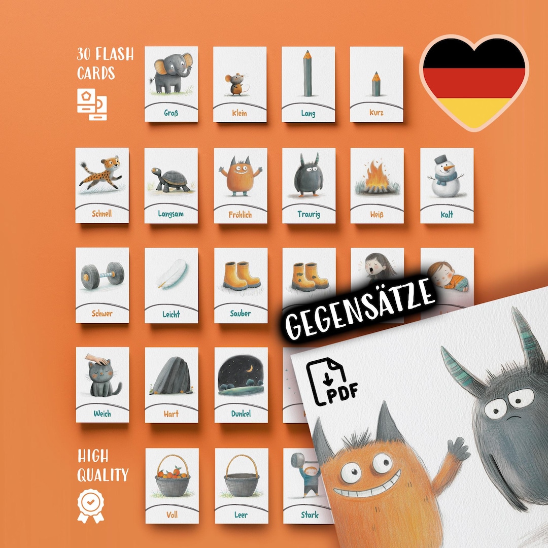 Gegensätze Flashcards Kinder Deutsch | German Opposites Cards for Kids ...