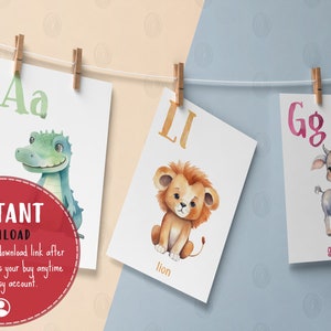 Animal Alphabet Flashcards Kids | ABC Learning Cards Printable PDF ...